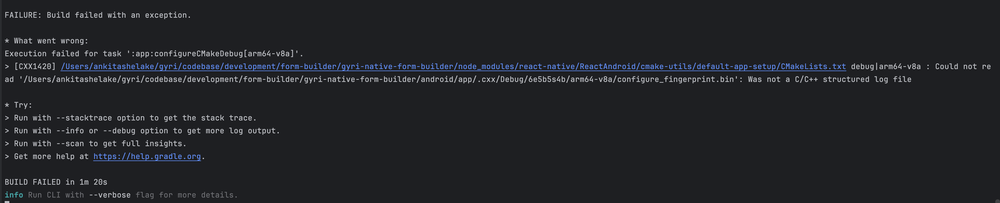 Error-05: Execution failed for task ':app:configureCMakeDebug[arm64-v8a]', (Android specific).